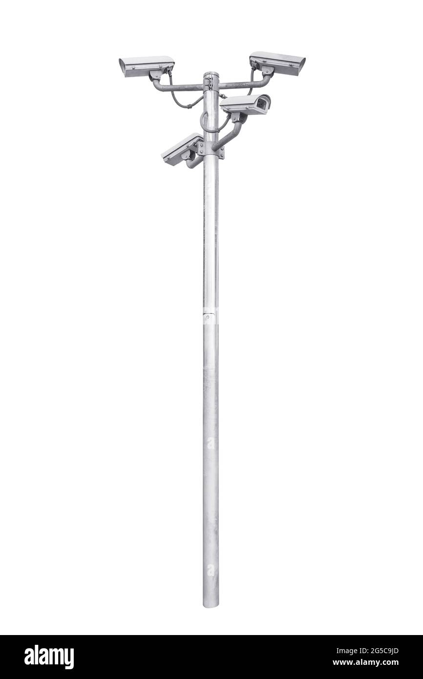 Security Camera, CCTV pillar isolated on white background with clipping ...