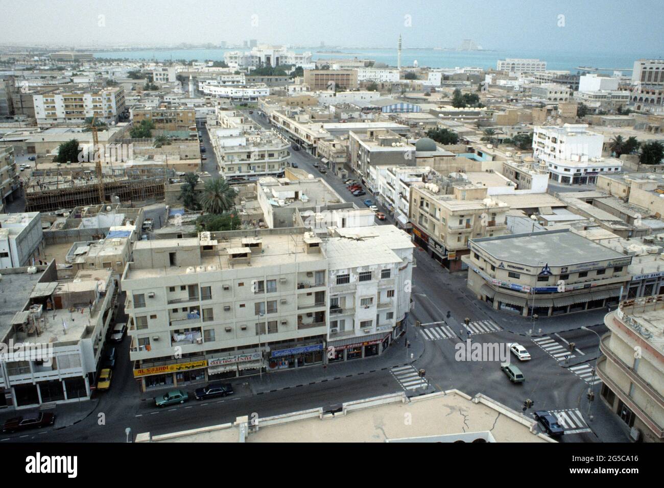 Doha city center seen from a high building. Note the emiri palace on ...