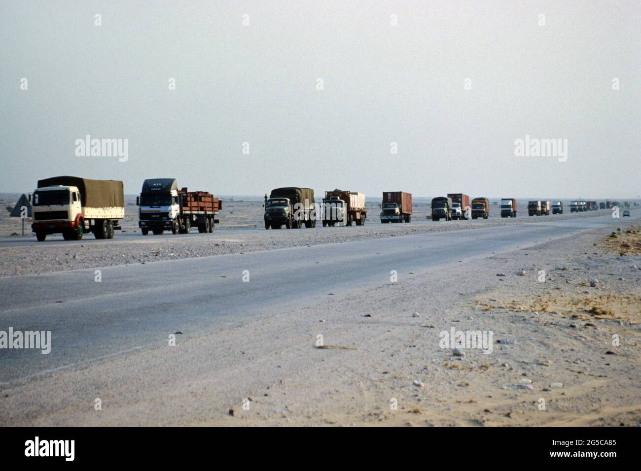 On the road coming from Saudi Arabia, a truck convoy arriving with ...