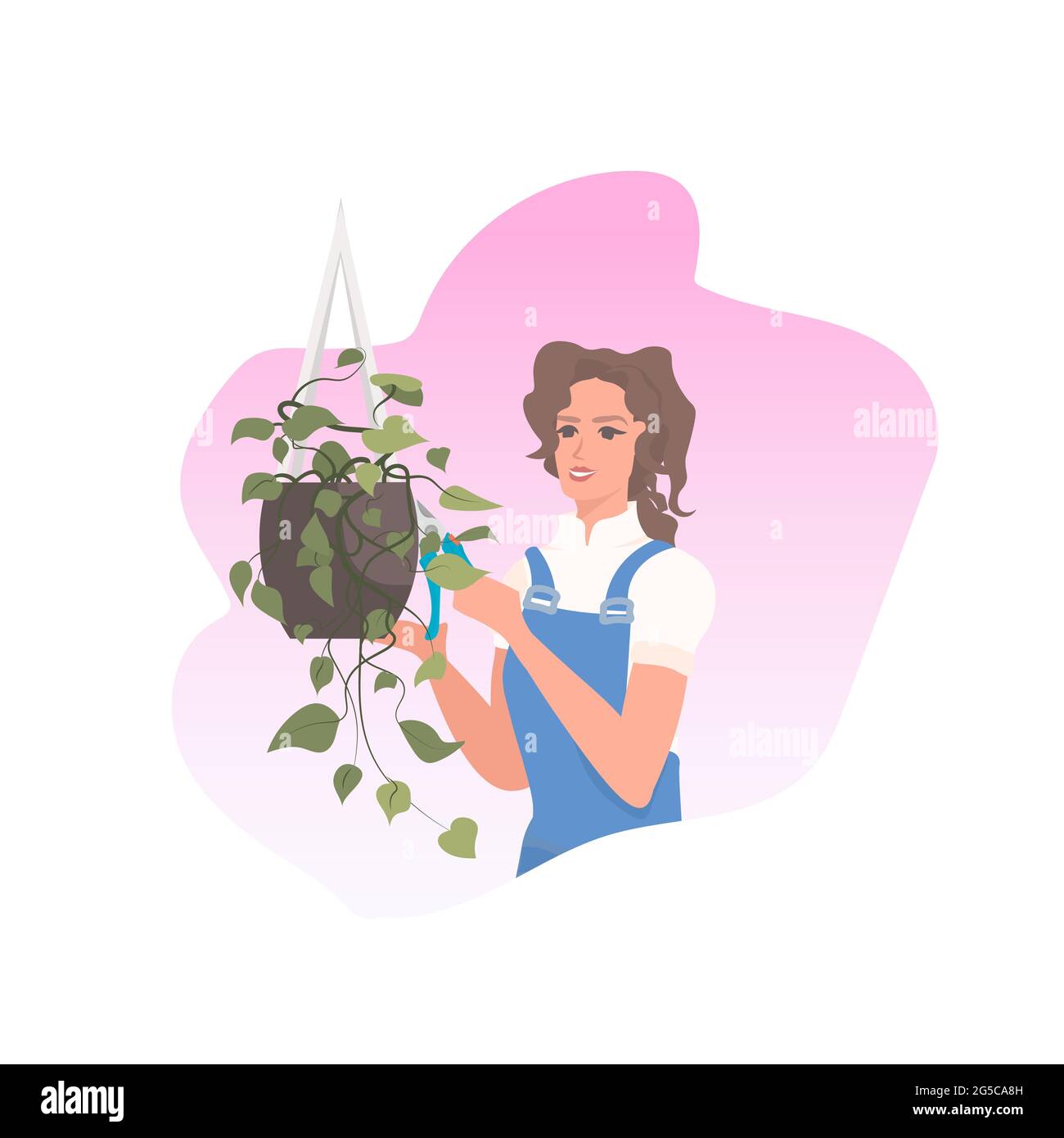 female gardener using pruners cutting houseplants garden work with ...