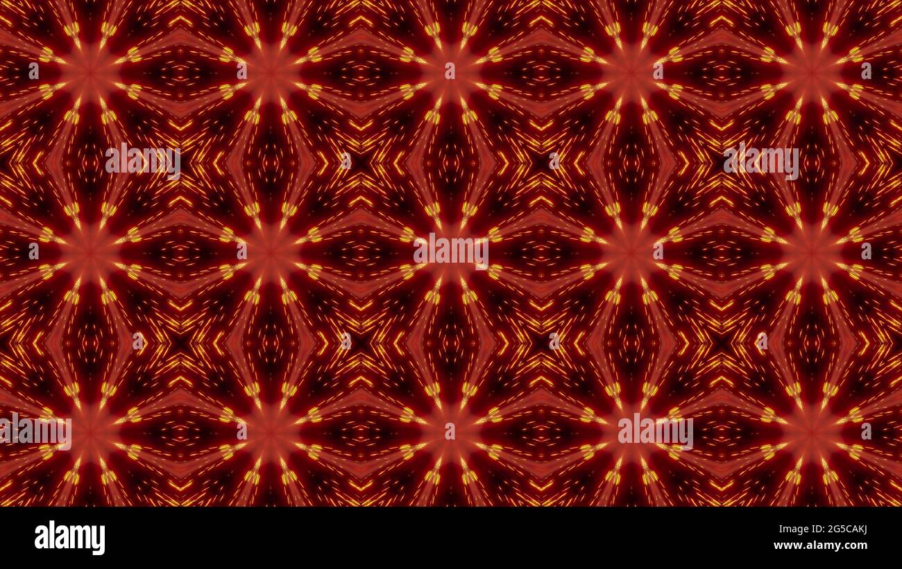 Seamless pattern of vibrant kaleidoscopic illustration in bright red ...