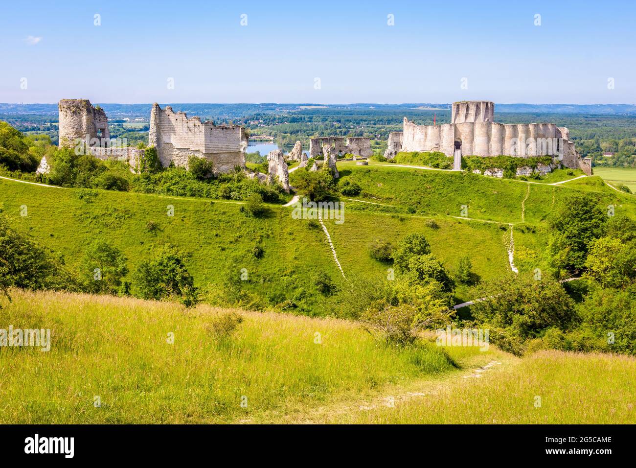 General view of Château-Gaillard, a medieval fortified castle built in ...