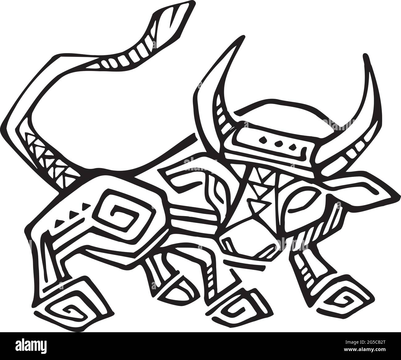 Hand drawn vector illustration or drawing of a mexican indigenous bull ...