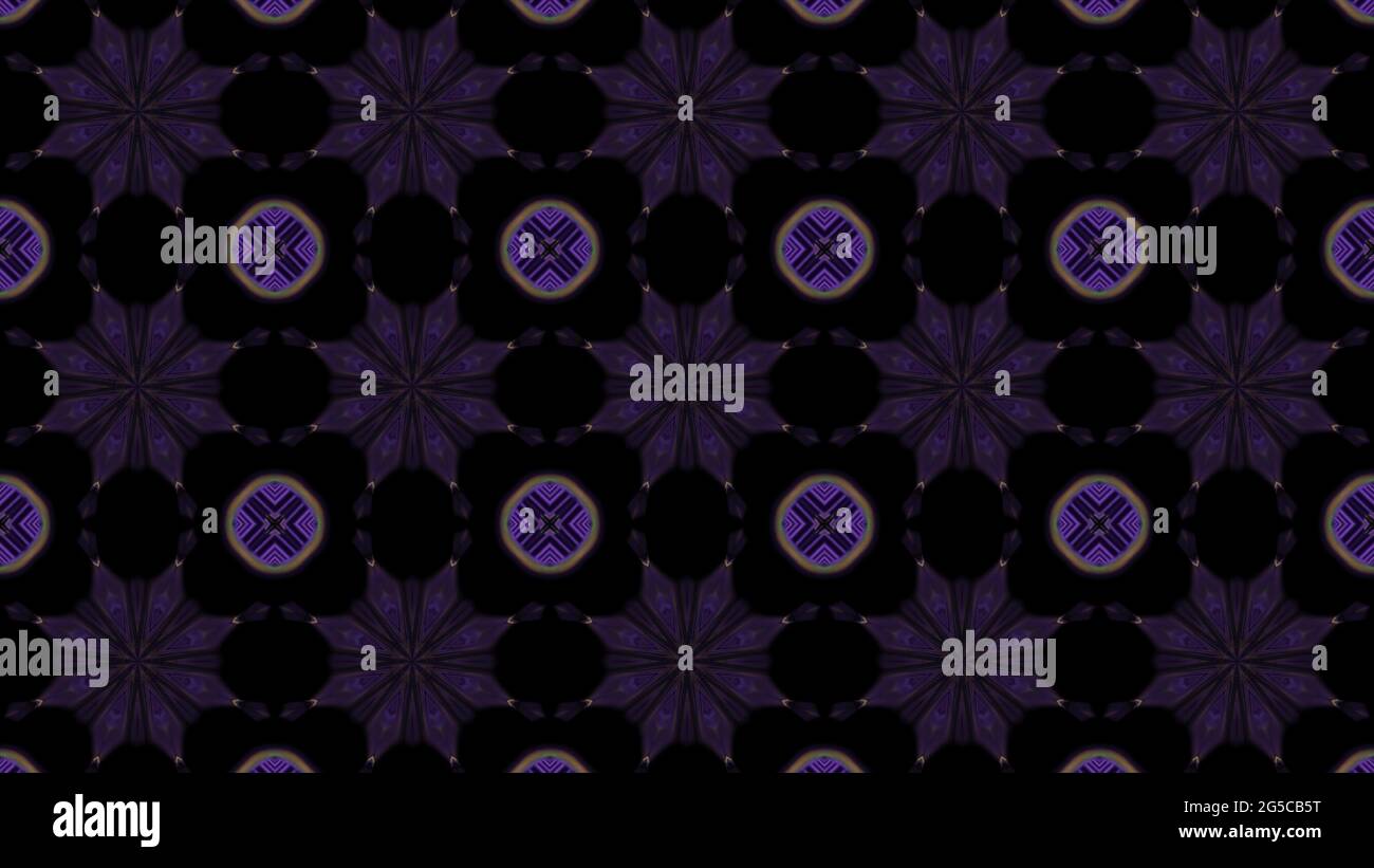 Seamless pattern of vibrant kaleidoscopic illustration in bright purple ...