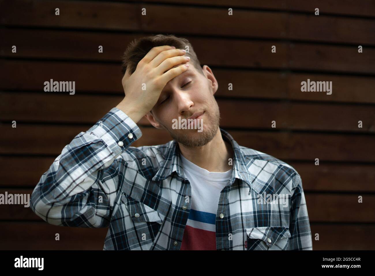 young man facepalm gesture emotion, frustrated man cover the face with ...