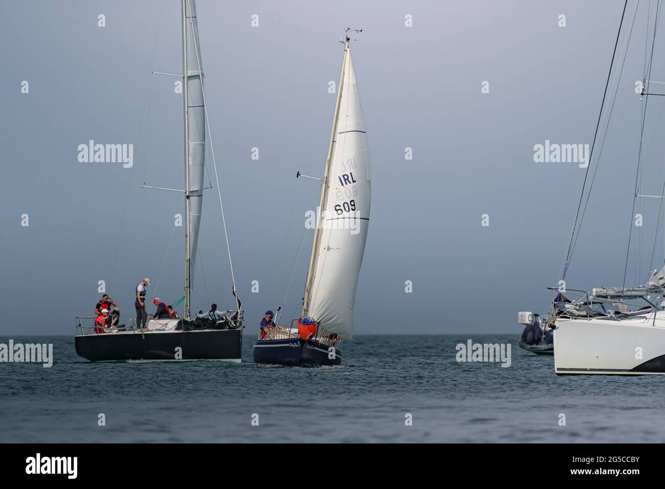 Sailing together. Group of sailboats sails during sail club regatta ...