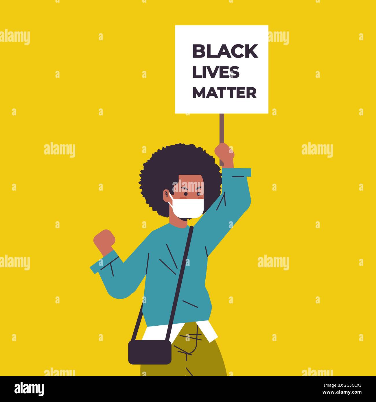 african american woman in mask holding black lives matter banner ...