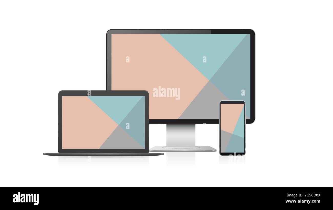 set computer monitor laptop and smartphone with colored screens ...