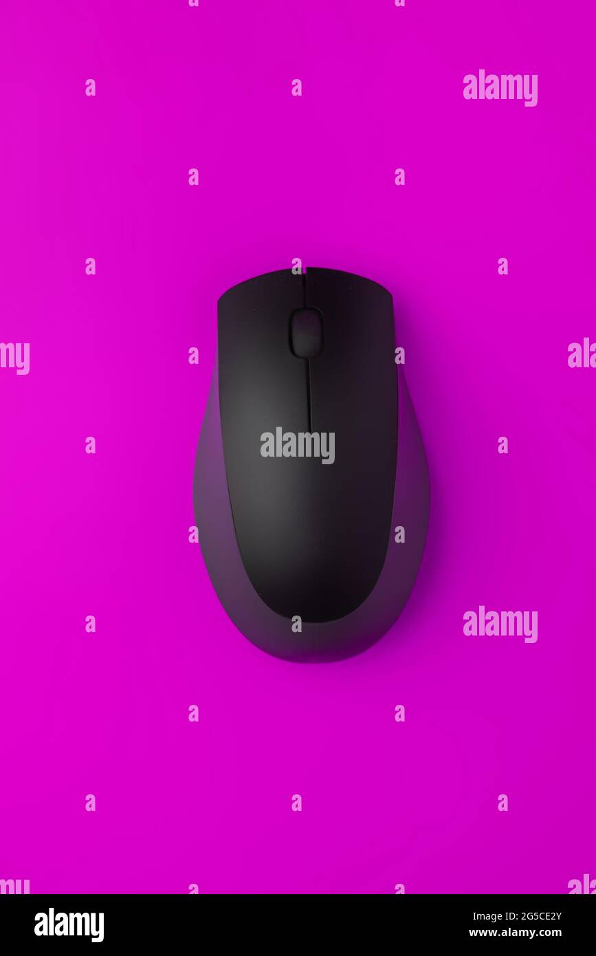 top view of the simple computer mouse on the color background with copy ...