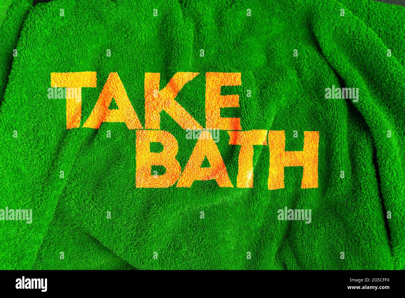 bath text word on the towel texture, the clean spa body care concept ...