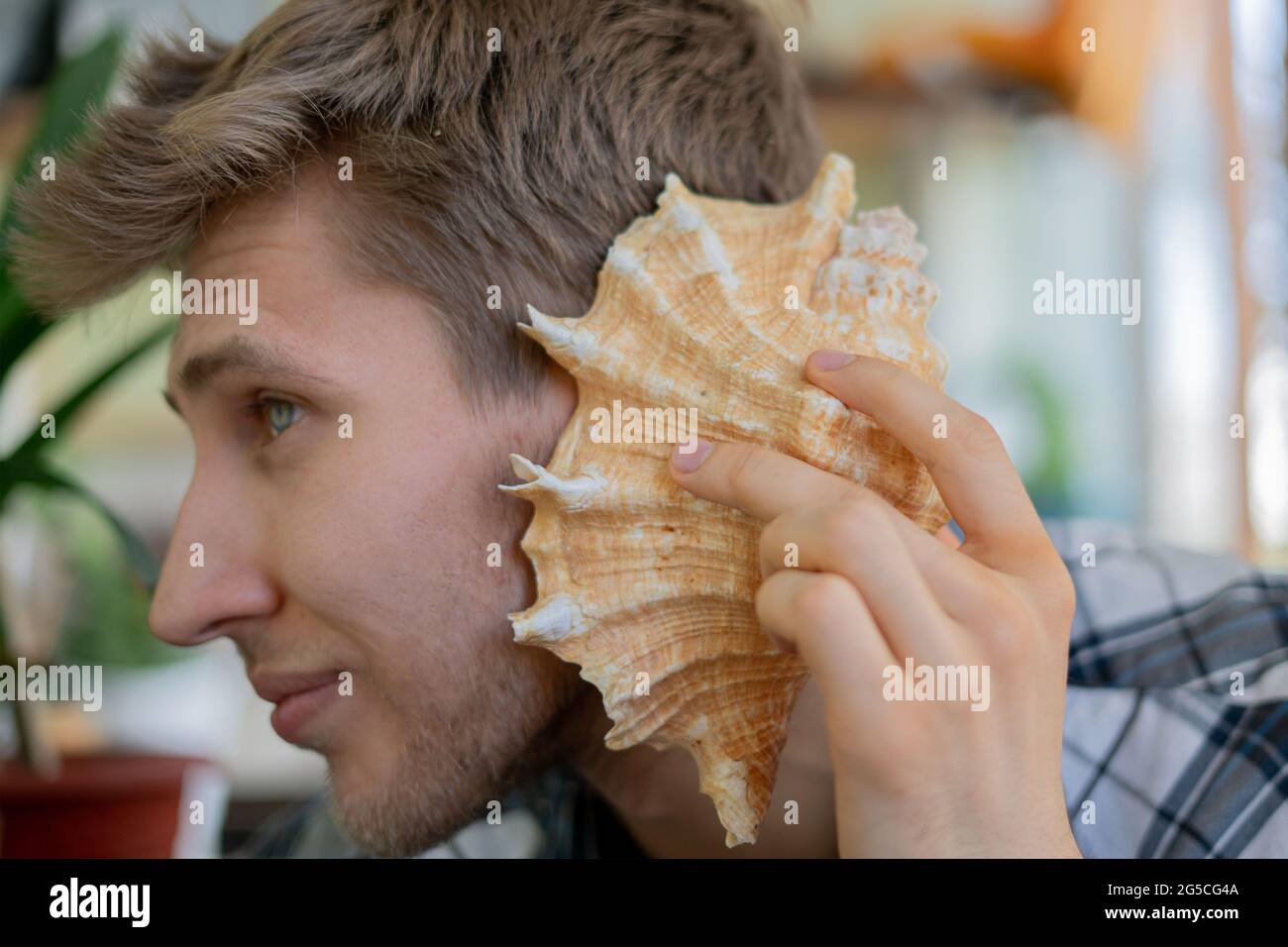 Boy holding seashell hi-res stock photography and images - Alamy