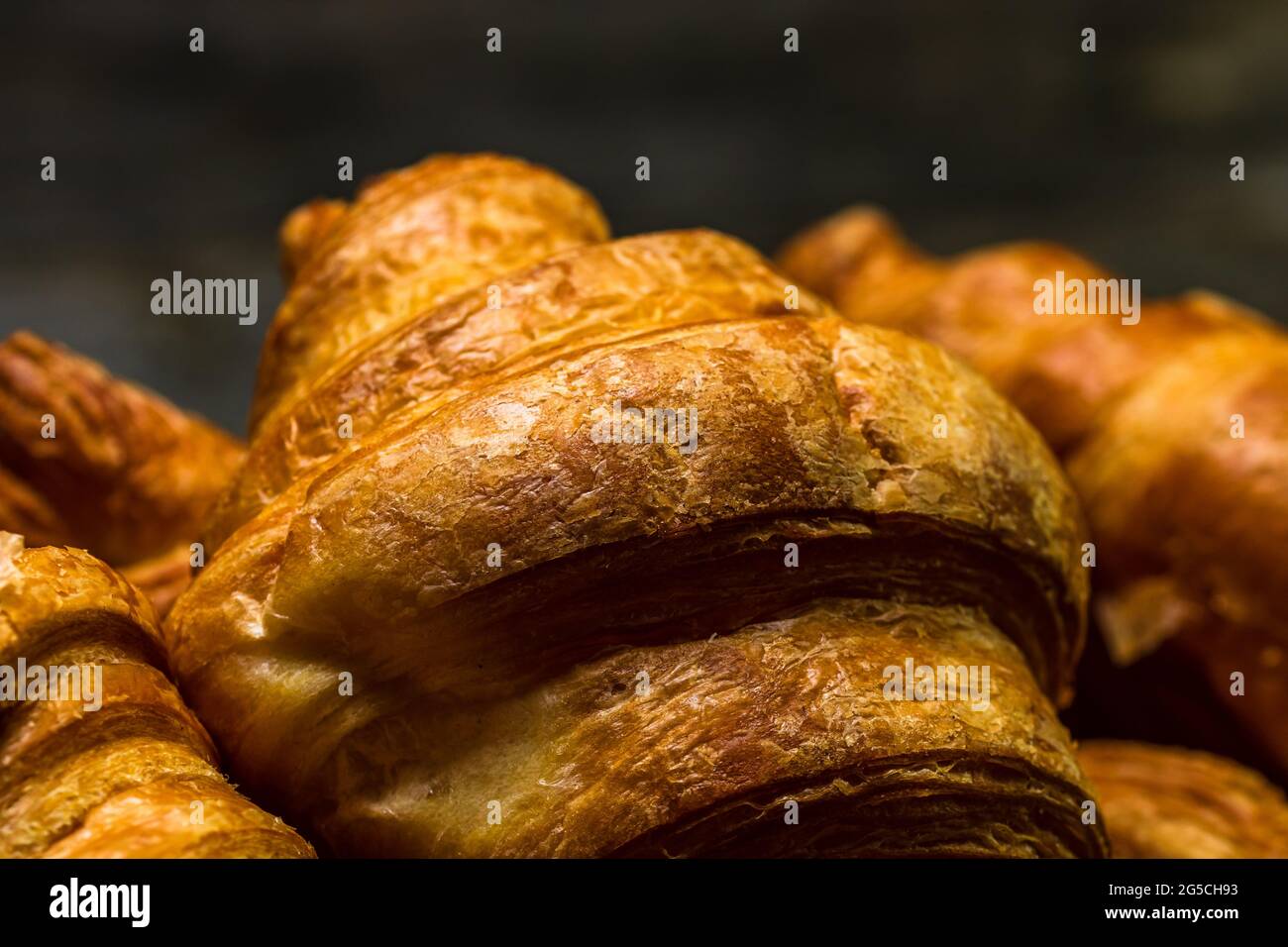 Baked golden-brown French croissants; yummy baked pastries Stock Photo ...