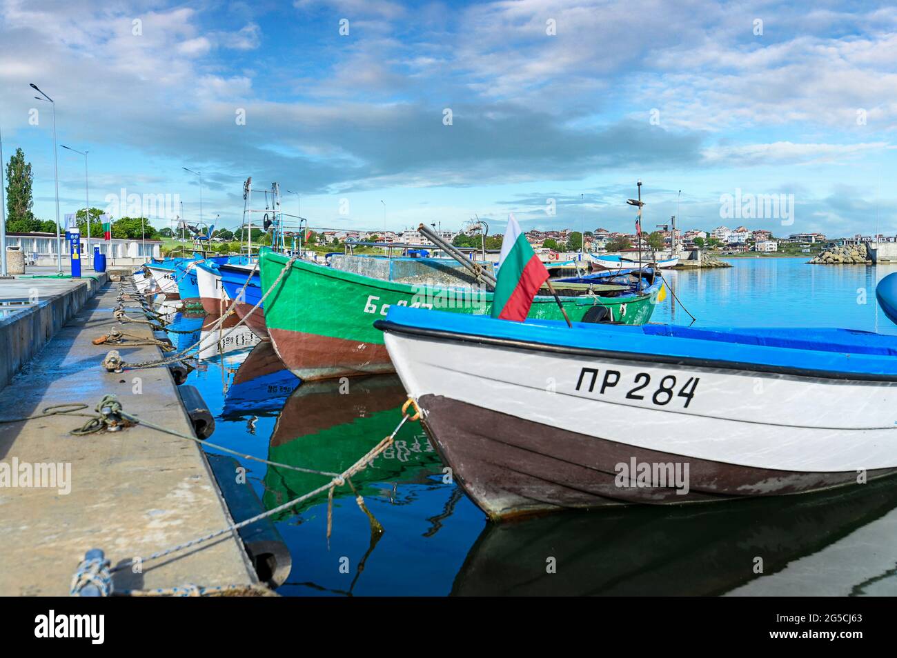 Kraimorie, Burgas, Bulgaria. Boats in the seaport of Kraimorie at day ...