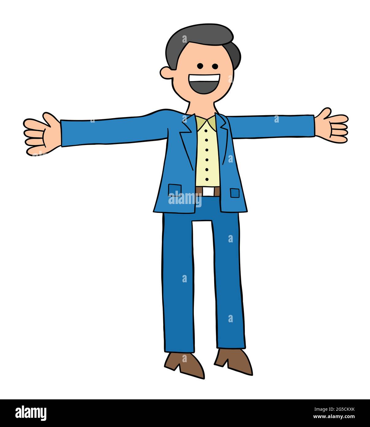 Cartoon man in suit open hands and happy, vector illustration. Colored ...