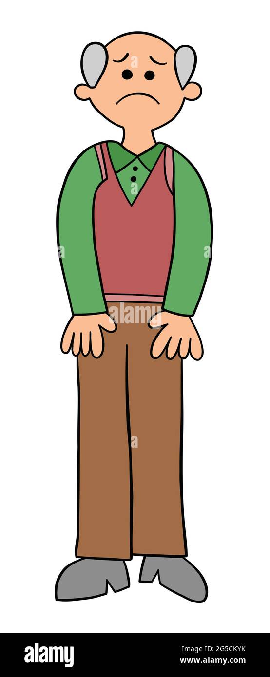 Cartoon old man alone and sad vector illustration. Colored and black ...