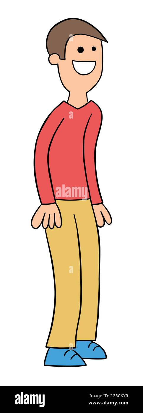 Cartoon standing man waiting, vector illustration. Colored and black ...