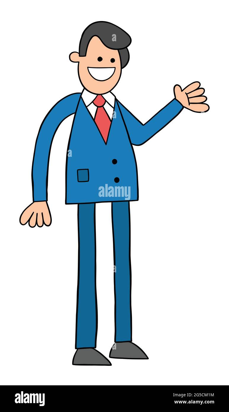 Cartoon happy businessman standing, vector illustration. Colored and ...