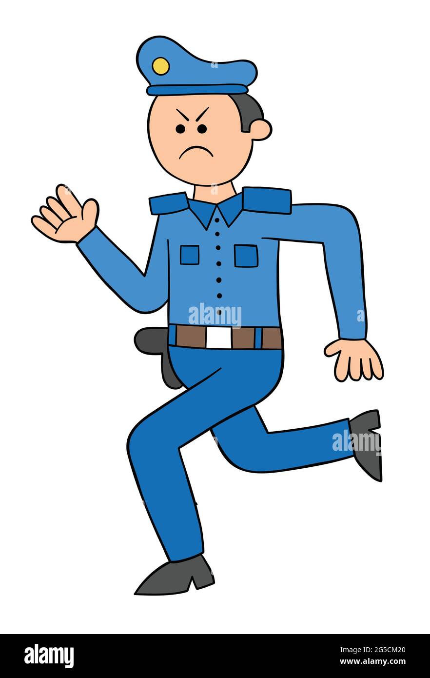 Cartoon police angry and running, vector illustration. Colored and ...