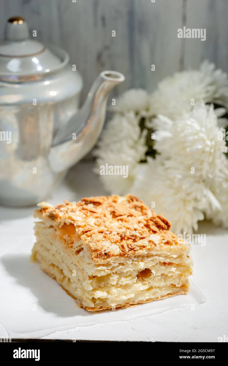 A piece of Cake Napoleon of puff pastry. Tasty homemade dessert Stock ...