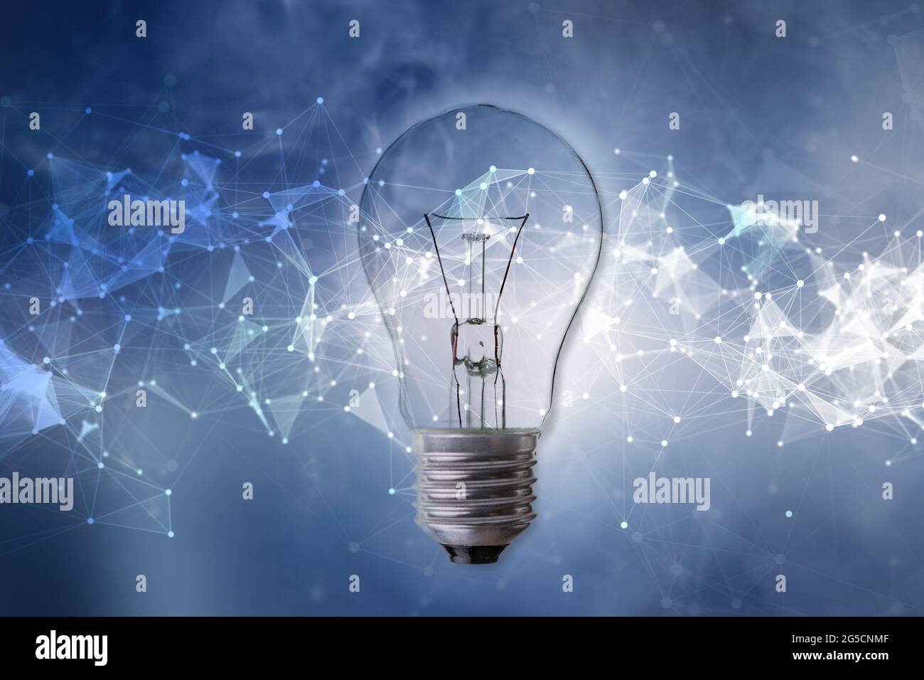 global connection communication lines around the light bulb, abstract ...