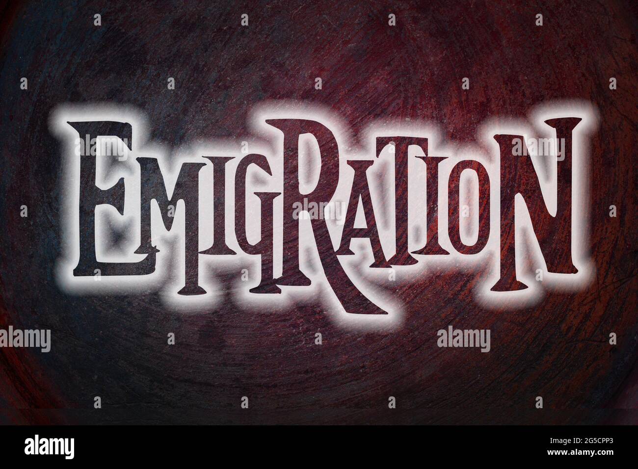 Emigration text on background Stock Photo - Alamy