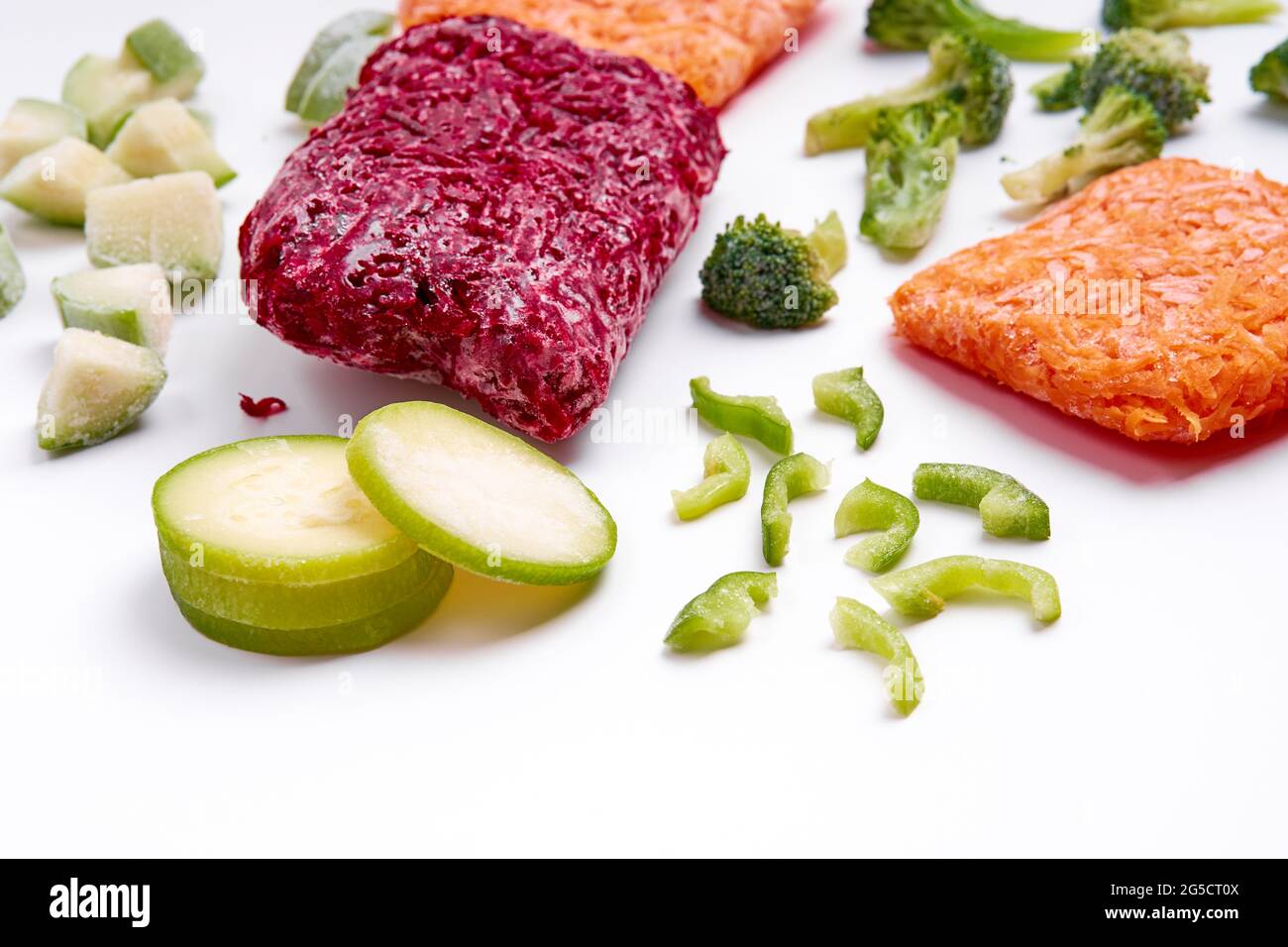 Handmade frozen semi-finished vegetable preparation. Chopped vegetables ...