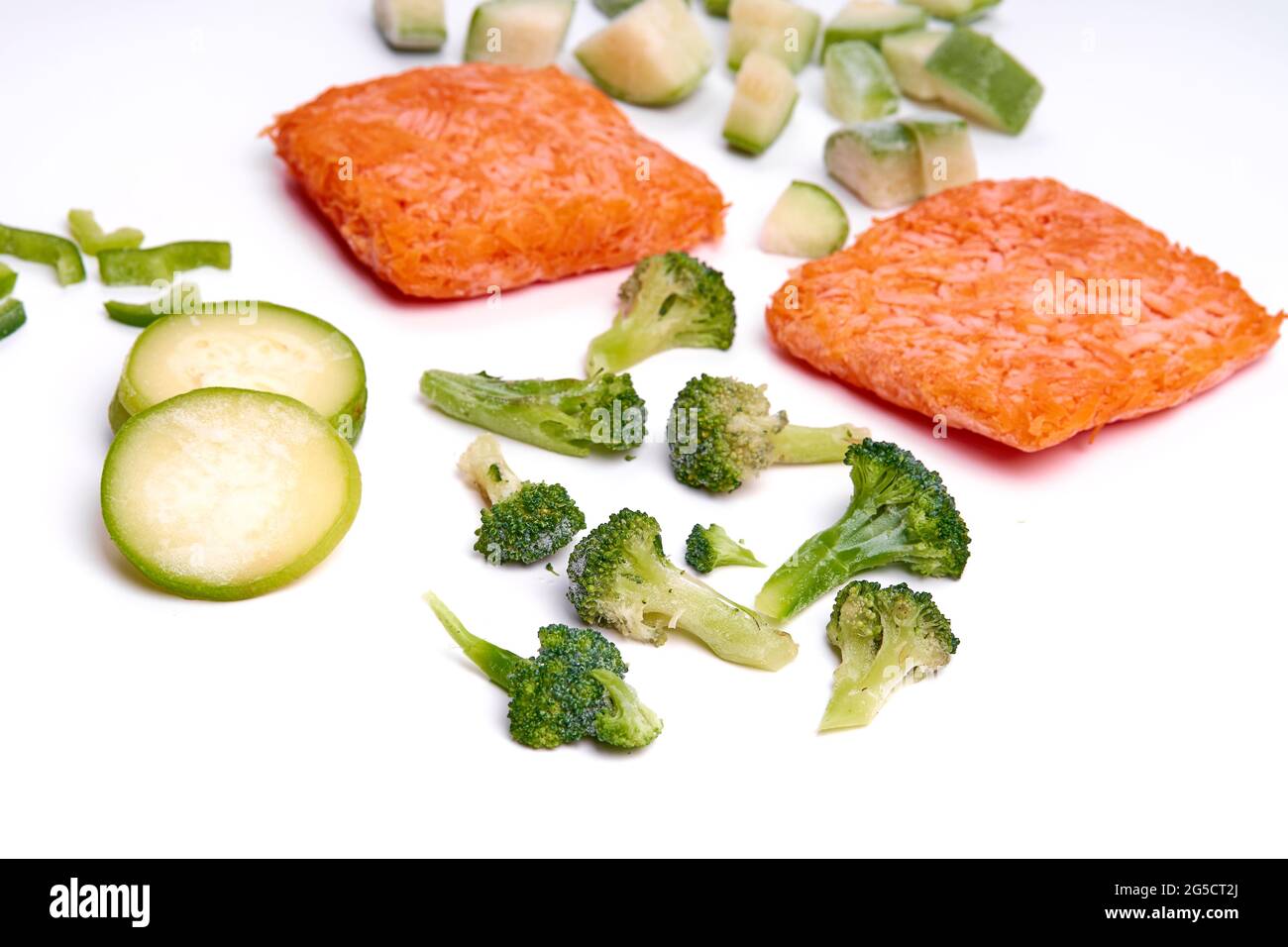 Handmade frozen semi-finished vegetable preparation. Chopped vegetables ...