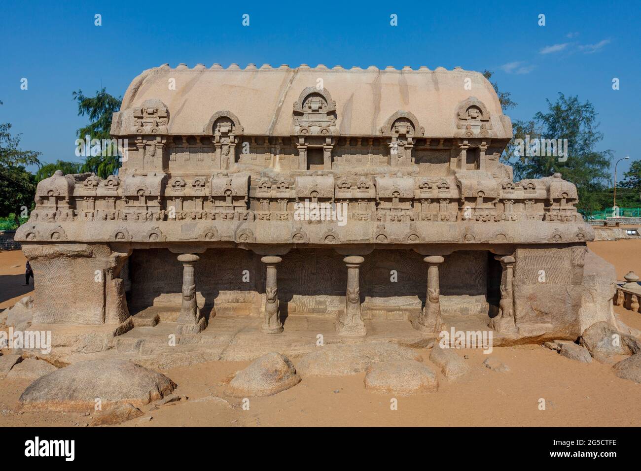 Exterior of the Bhima Ratha, one of the Pancha Rathas (Five Rathas) of ...