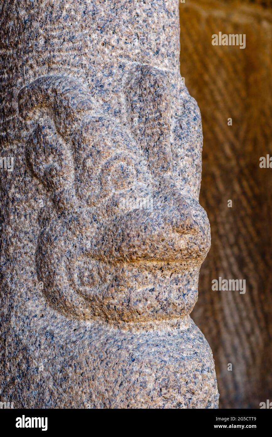Columns with lion guards of the Bhima Ratha, one of the Pancha Rathas ...