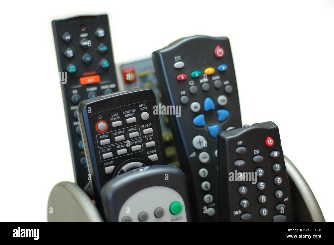 Bunch of remote controls isolated on a white background Stock Photo - Alamy