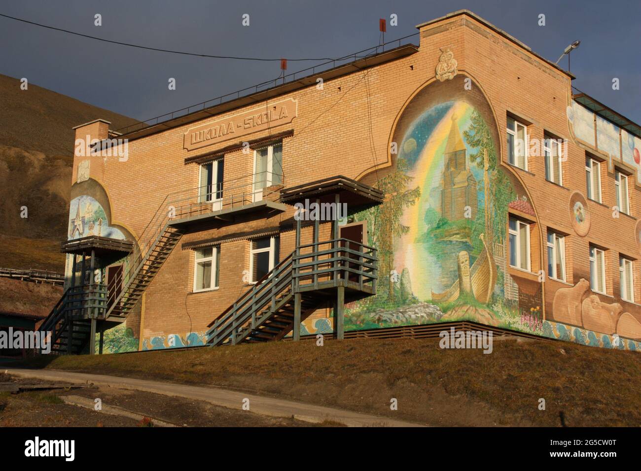 Russian school in Barentsburg, Svalbard Stock Photo - Alamy