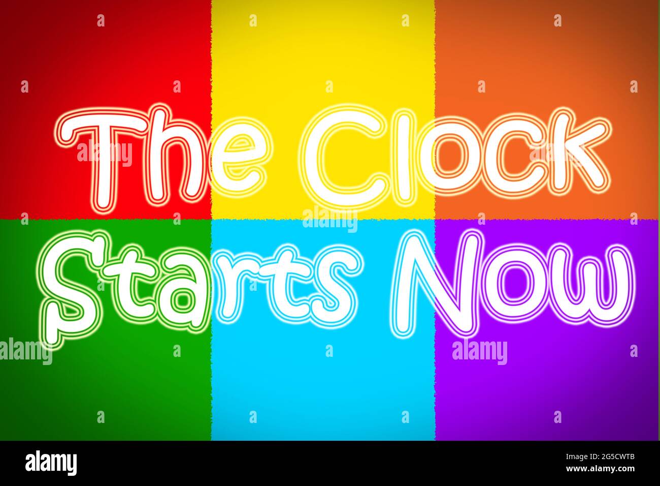 The Clock Starts Now Concept text on background Stock Photo - Alamy