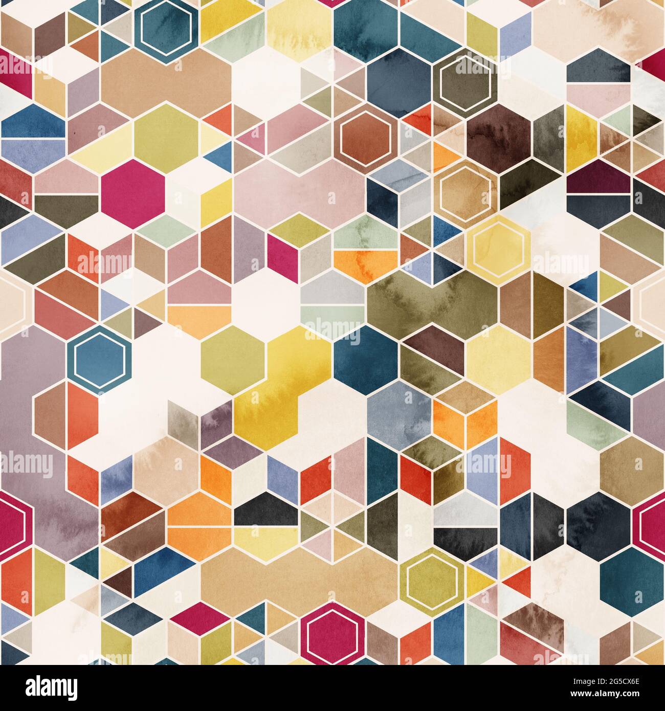 Seamless pattern of hexagons in random colors in watercolor Stock Photo ...