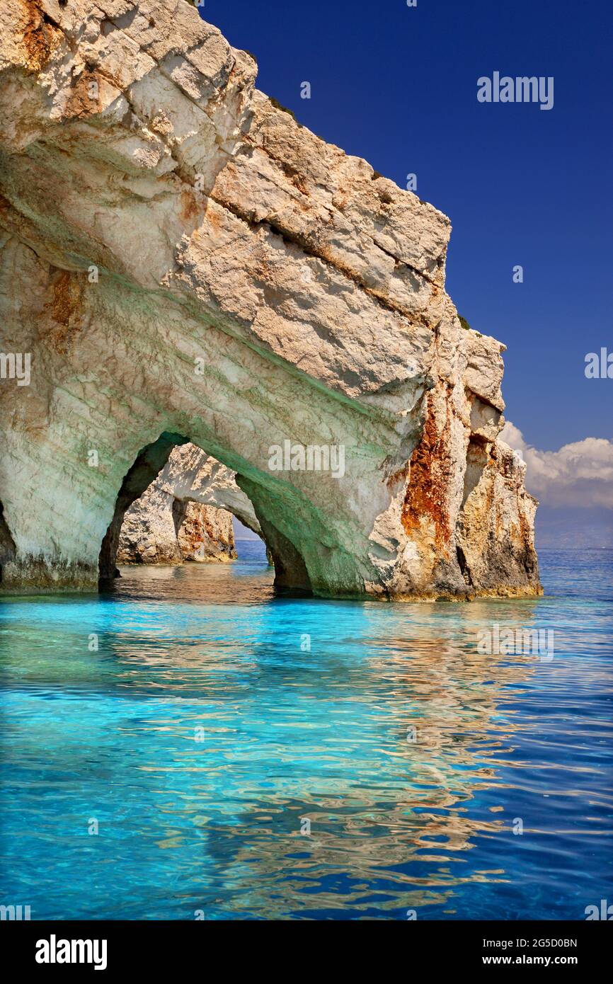 Famous blue caves, an extraordinary seascape of magnificent geologic ...