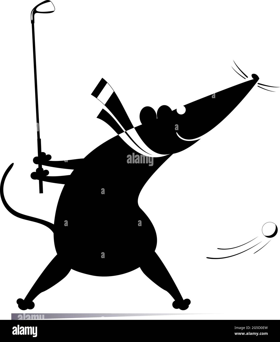 Cartoon rat or mouse plays golf illustration. Funny rat or mouse tries ...