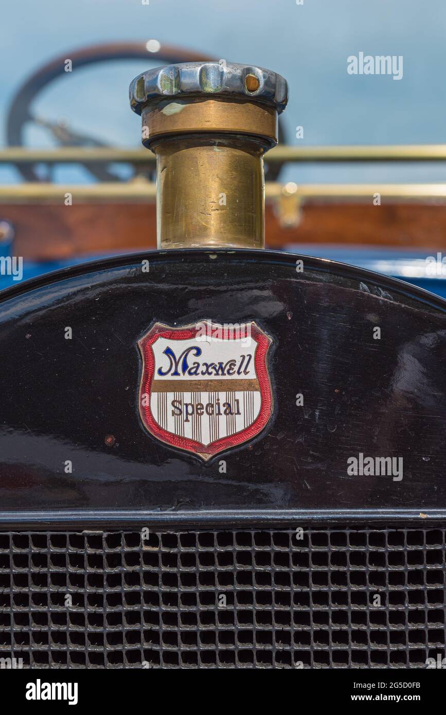 VILLIERSDORP, SOUTH AFRICA - APRIL 12, 2021: Logo and radiator cap of a ...