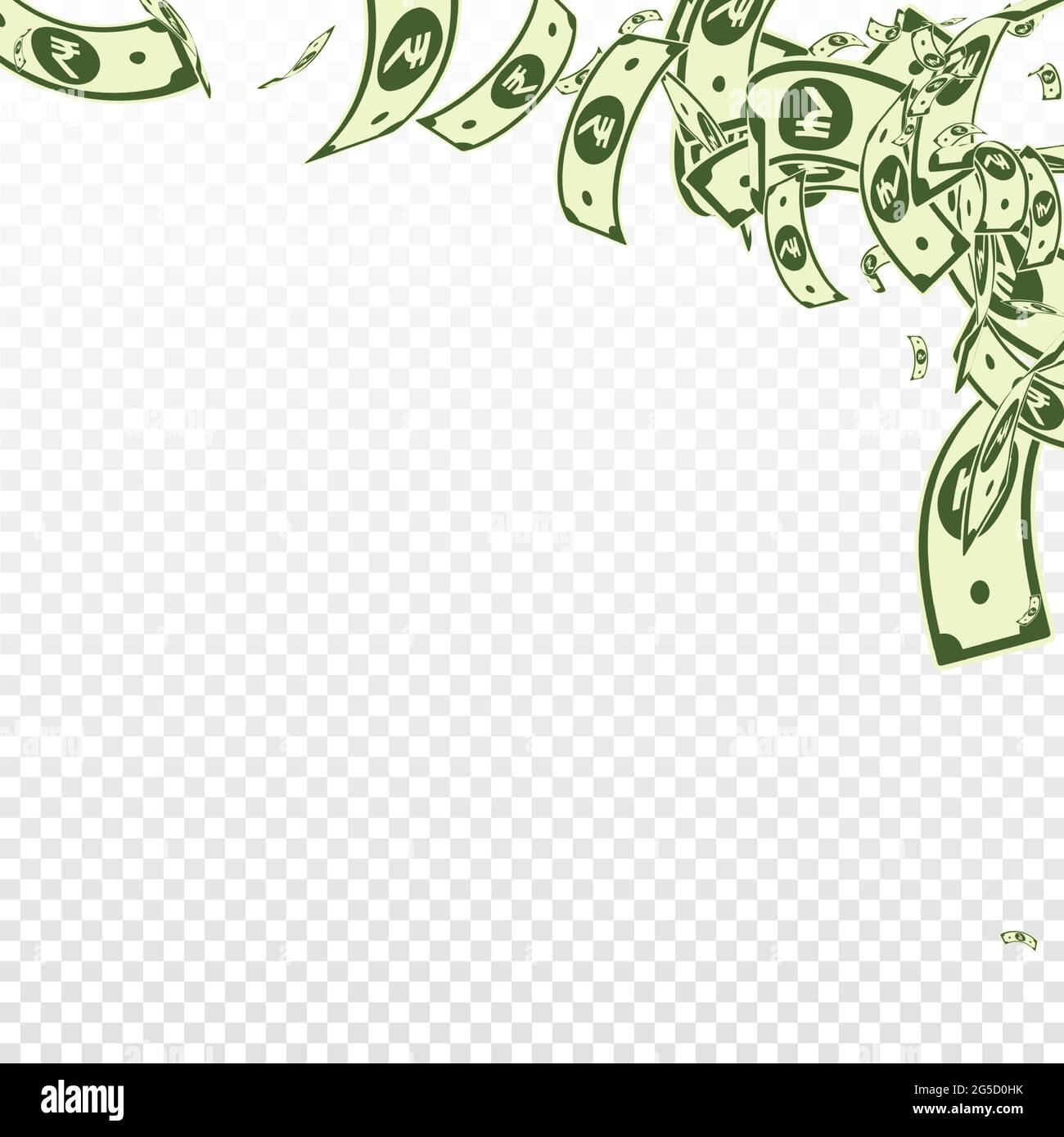 Indian rupee notes falling. Messy INR bills on transparent background ...