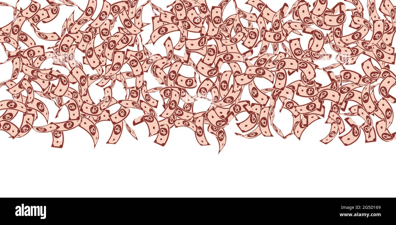 Russian ruble notes falling. Floating RUB bills on white background ...