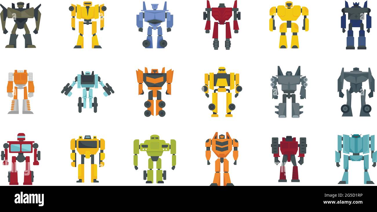 Robot-transformer icons set flat vector isolated Stock Vector Image ...