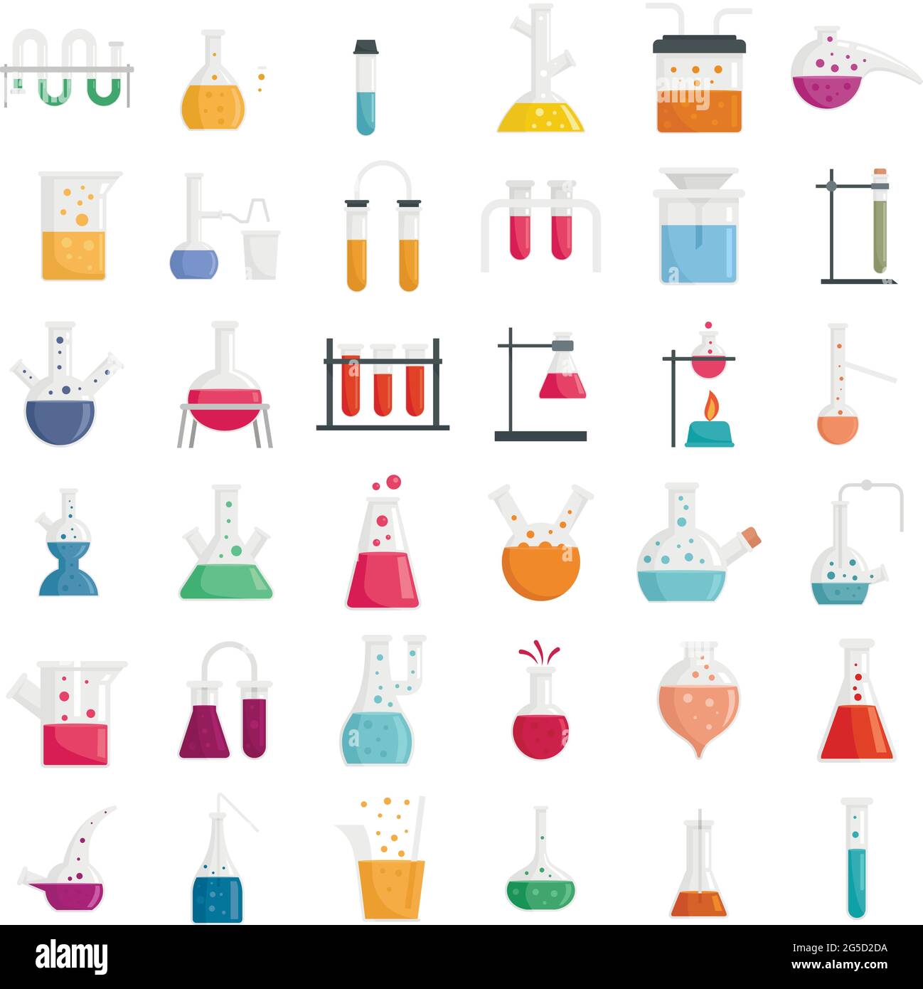 Chemical laboratory experiment icons set flat vector isolated Stock ...