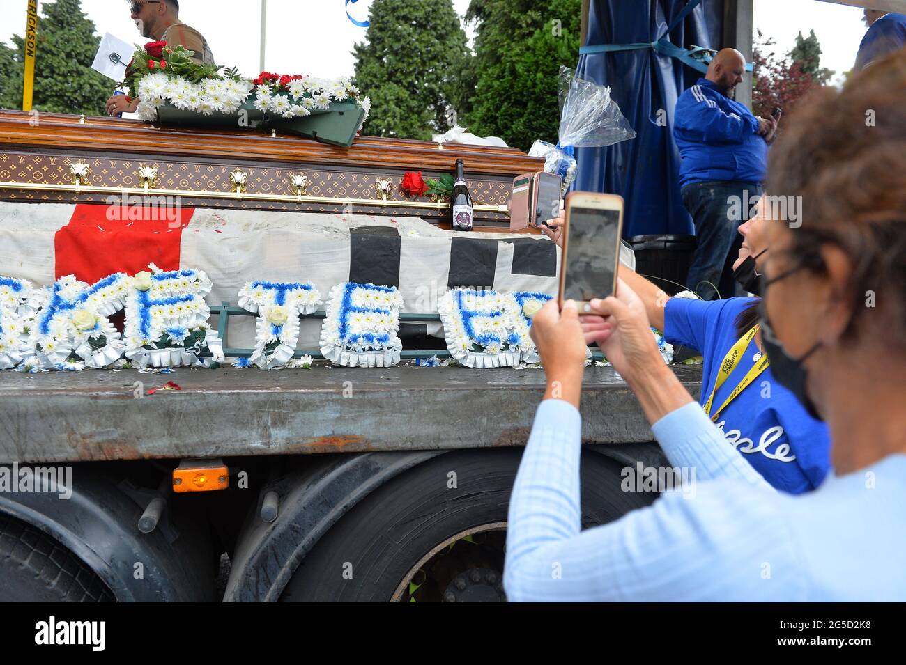 Leicester, UK. 26th June 2021. UK News. A funeral carnival parade for ...
