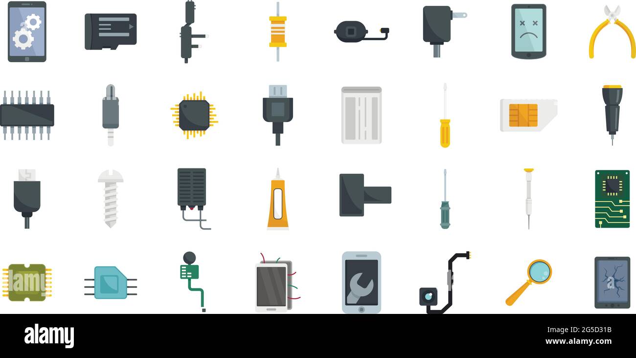 Mobile phone repair icons set flat vector isolated Stock Vector Image ...