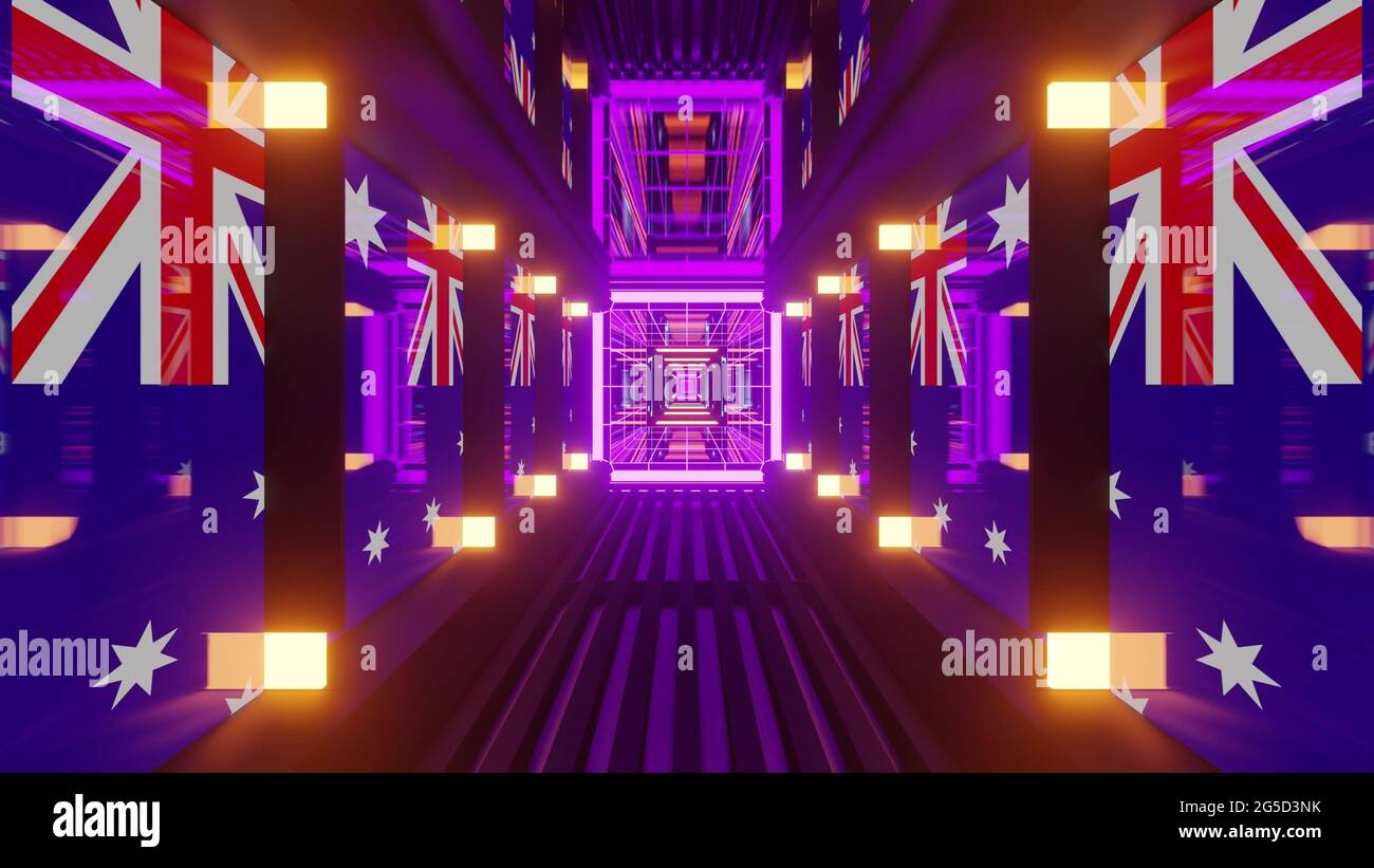 4K UHD corridor with Australian flags on walls 3D illustration Stock ...