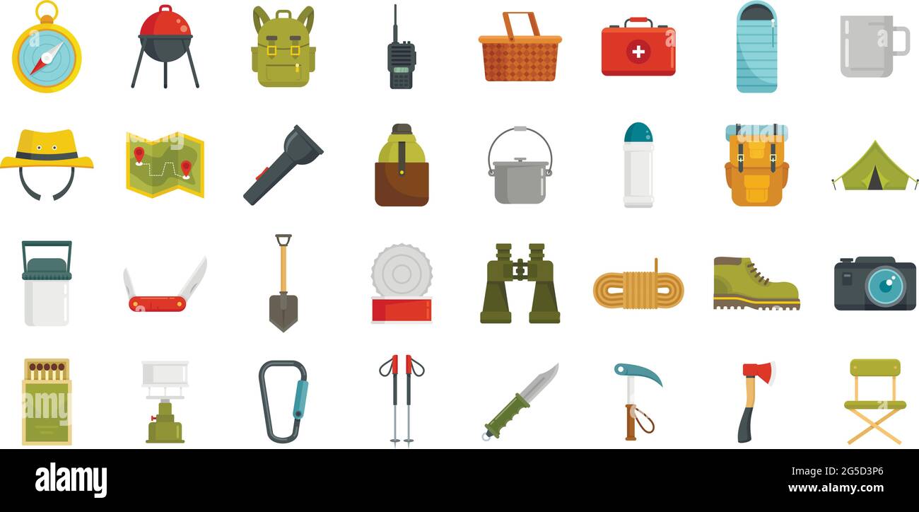 Hiking icons set flat vector isolated Stock Vector Image & Art - Alamy