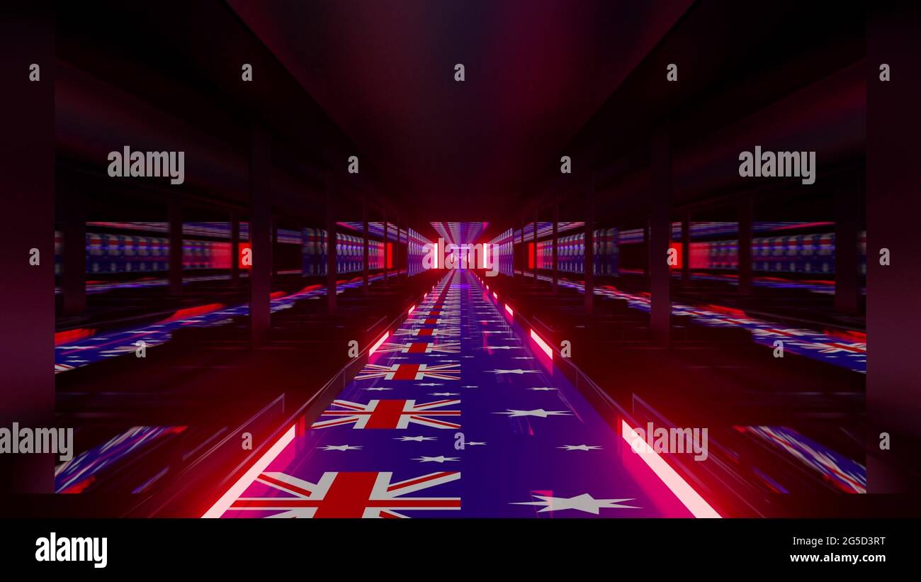 4K UHD corridor with Australian flags on floor 3D illustration Stock ...