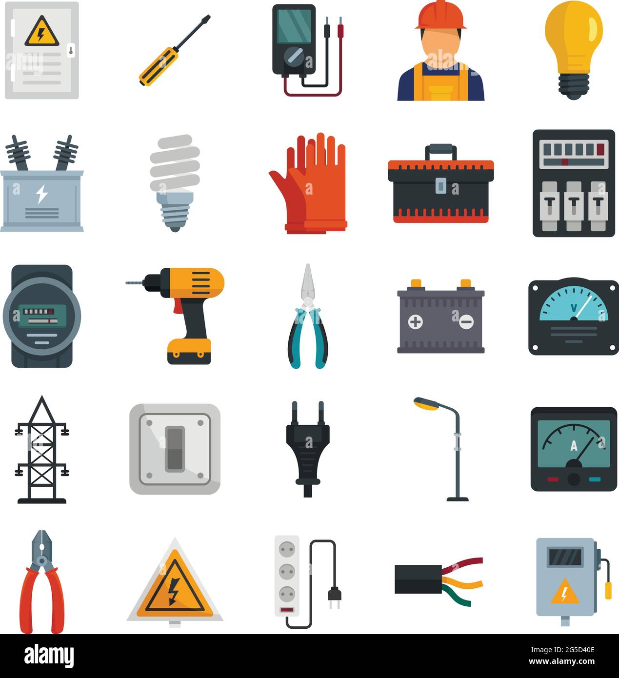 Electrician service icons set flat vector isolated Stock Vector Image ...