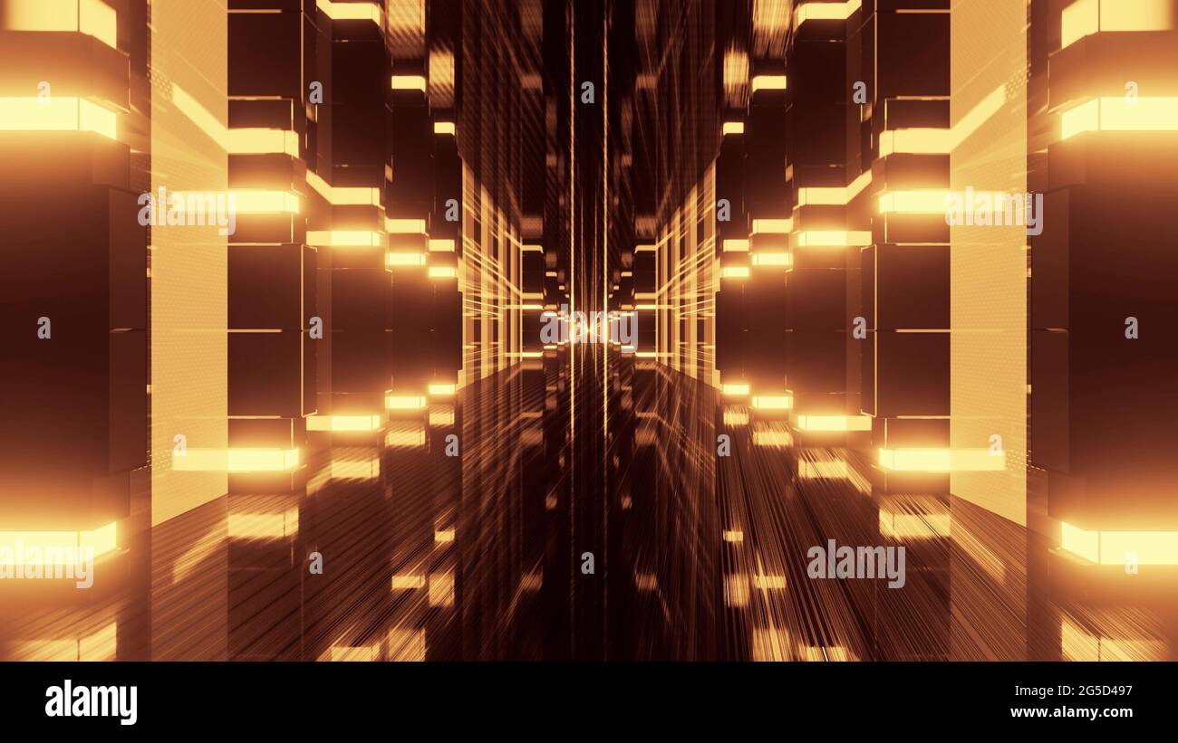 4K UHD 3D illustration of symmetric golden corridor Stock Photo - Alamy