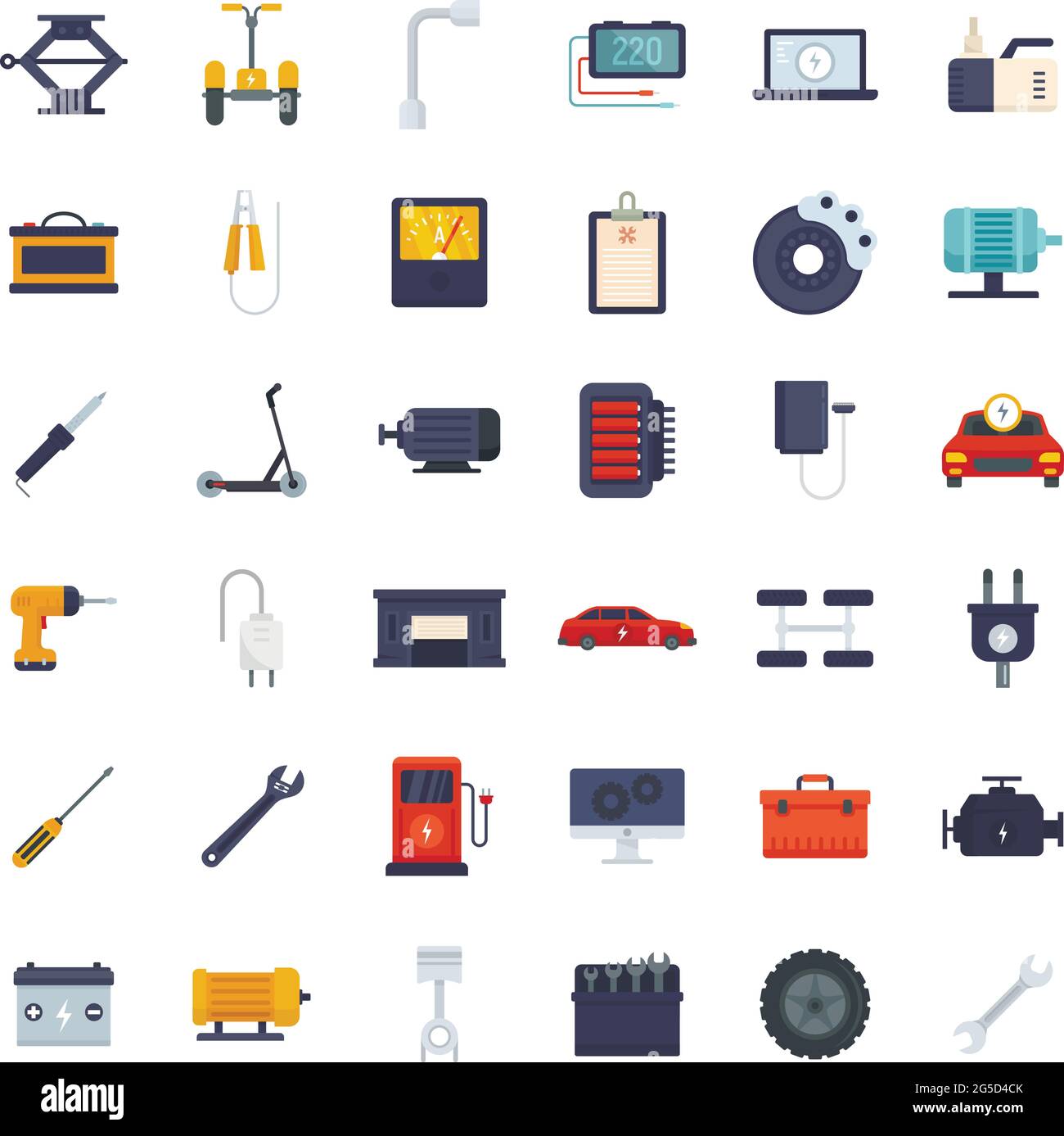 Electric vehicle repair icons set flat vector isolated Stock Vector ...