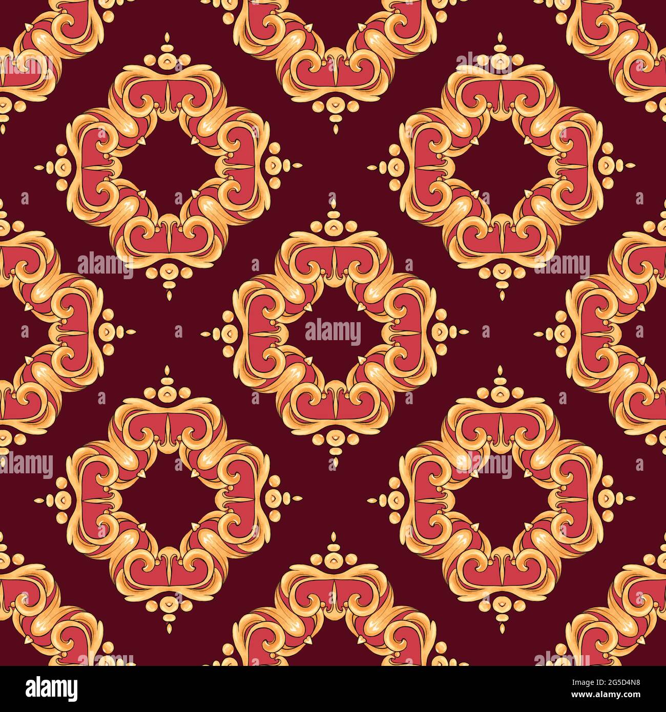 Abstract red seamless pattern, vintage gold background Stock Photo - Alamy