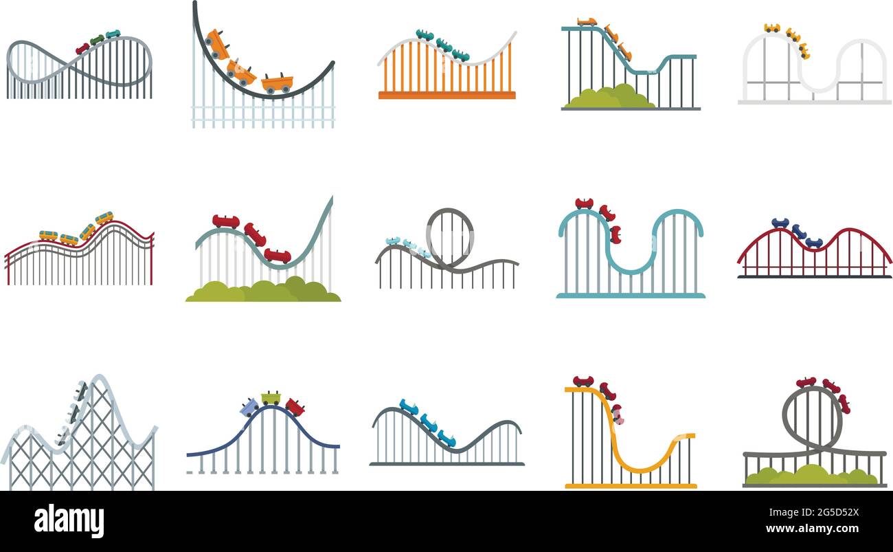 Roller coaster icons set flat vector isolated Stock Vector Image & Art ...